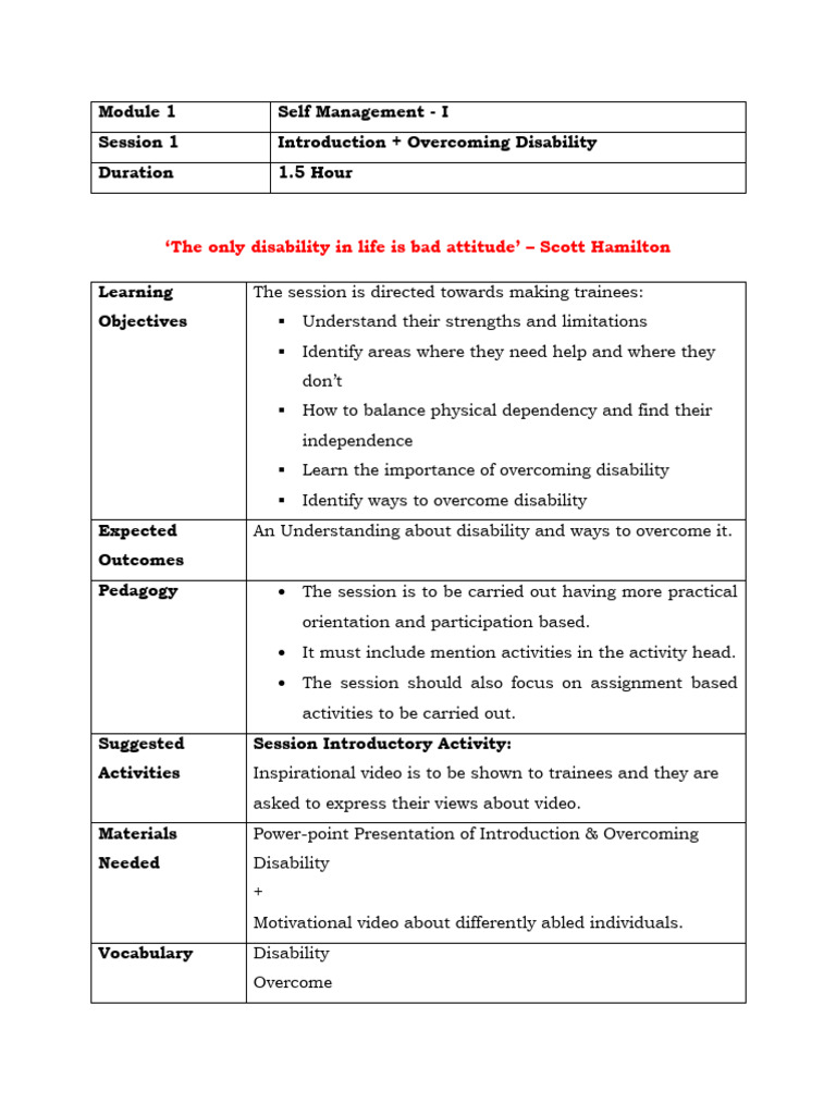 Module 1 Session 1 Introduction + Overcoming Disability | PDF | Disability | Visual Impairment