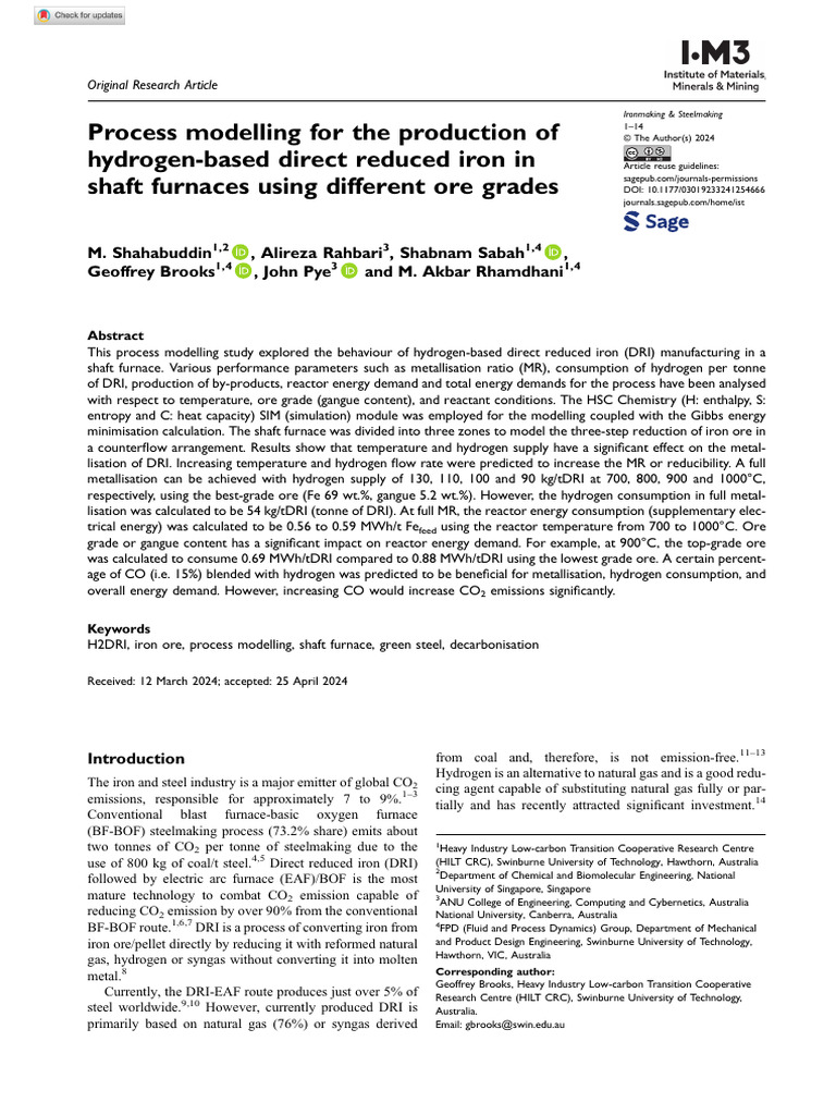 Shahabuddin Et Al 2024 Process Modelling For The Production of Hydrogen ...