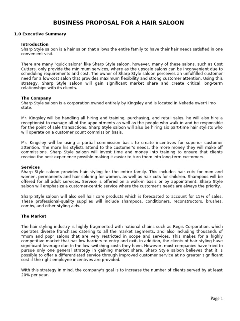 Hair Salon Business Plan | PDF | Hairstyle | Sales