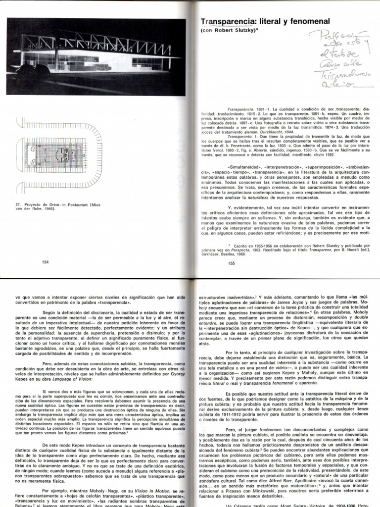 Transparencia Literal y Fenomenal - Colin Rowe, Robert Slutzky | PDF