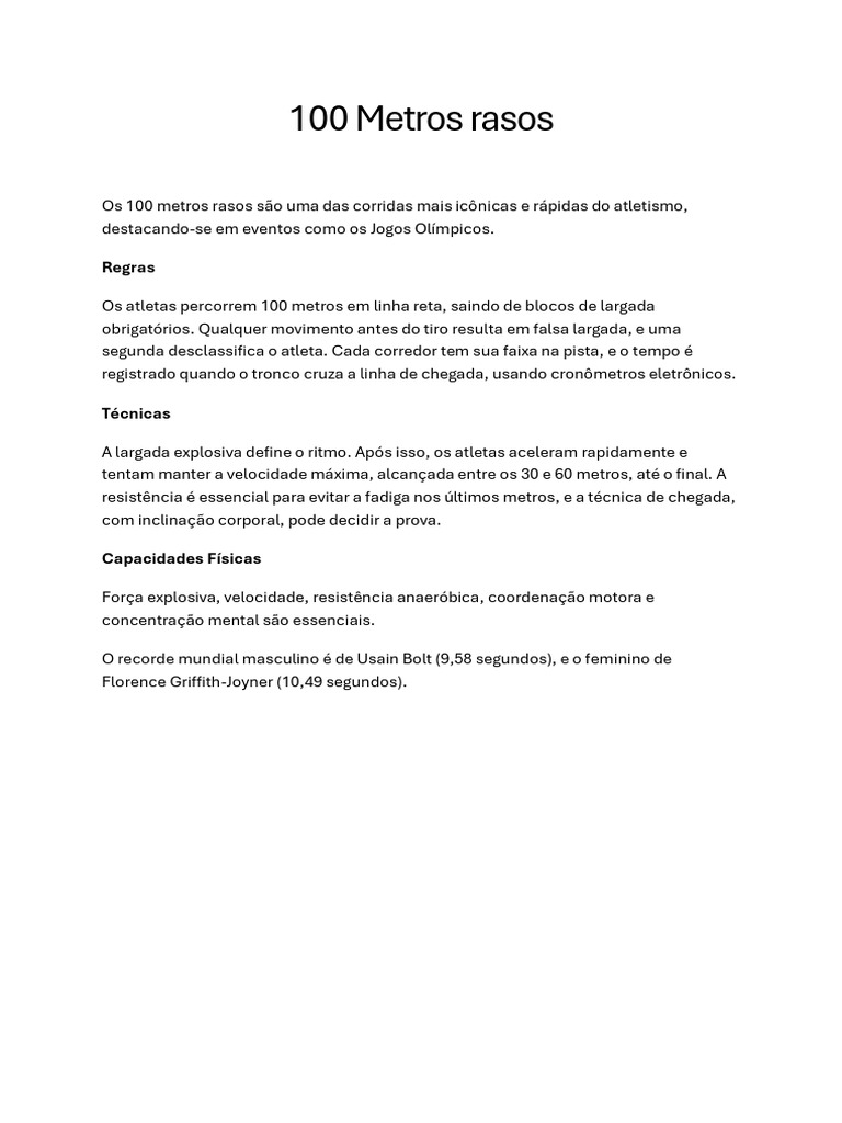Desvendando os 100 Metros Rasos | PDF
