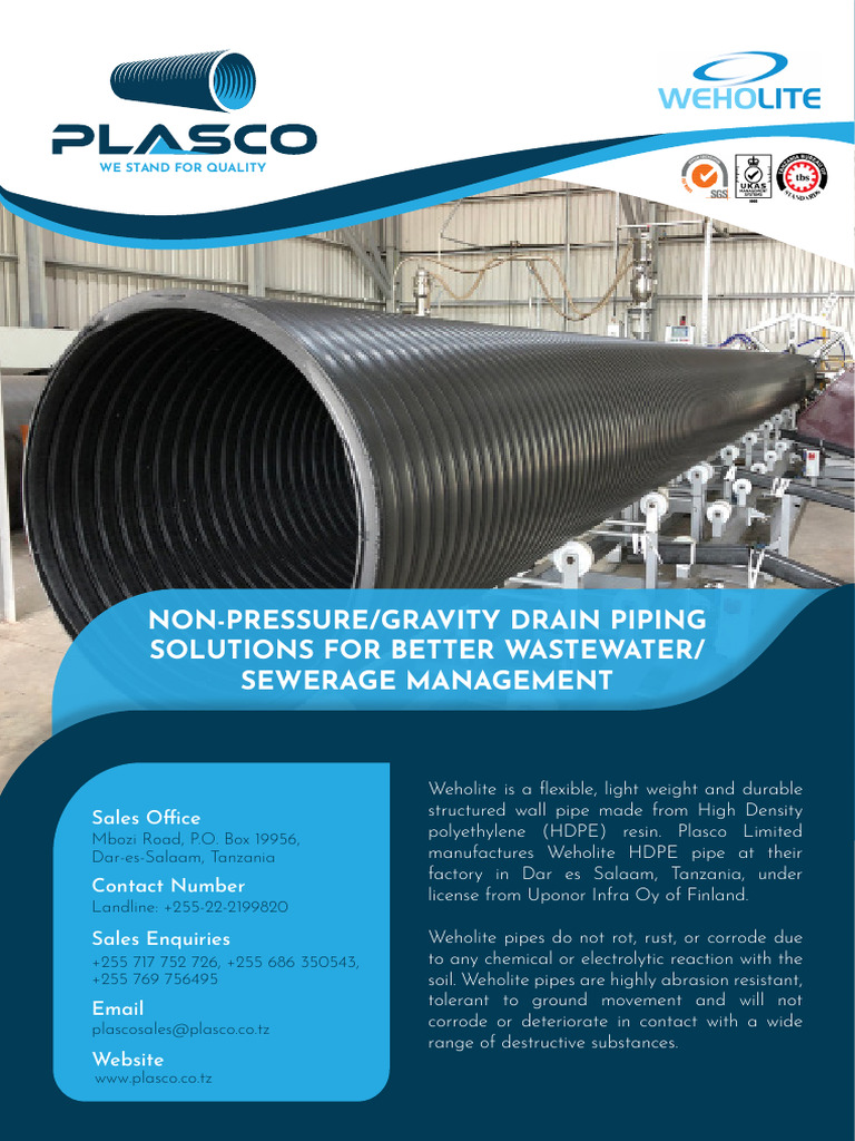 Plasco Brochure Weholitenonpressure | PDF | Drainage | Pipe (Fluid ...