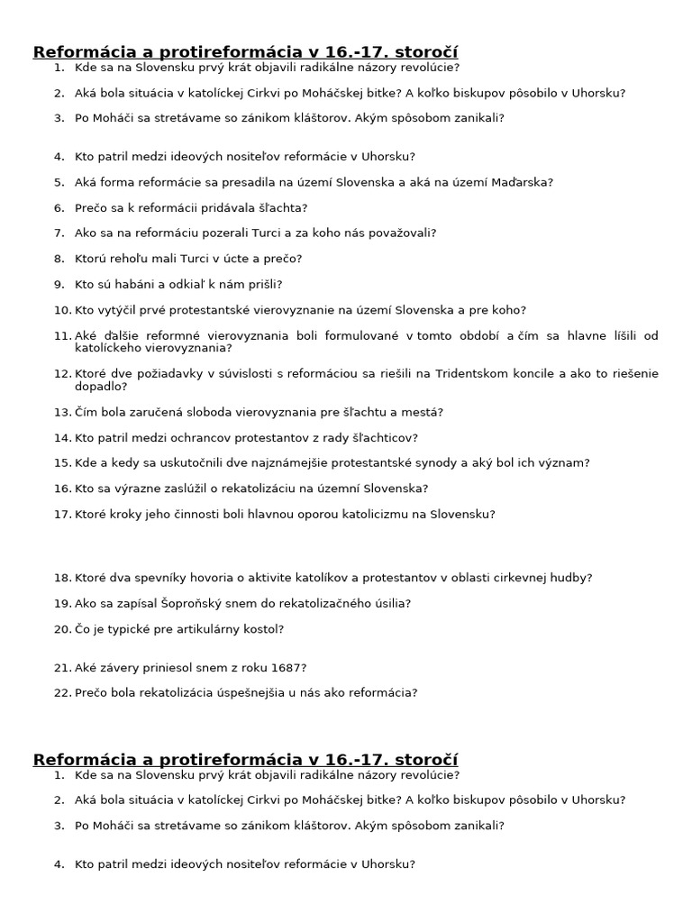 Reformácia A Protireformácia | PDF