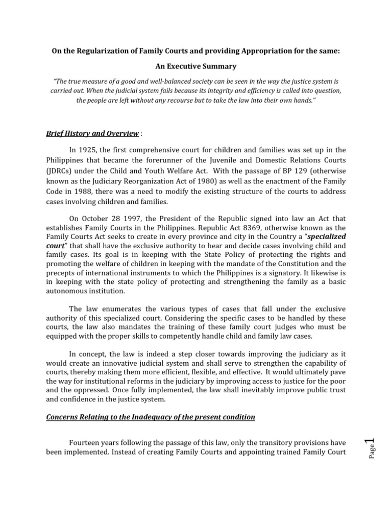 Executive Summary - Family Courts | PDF | Judiciaries | Social Work