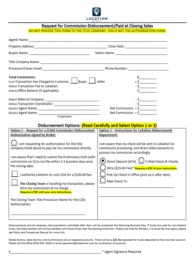 Commission Disbursement Request Form | PDF | Fee