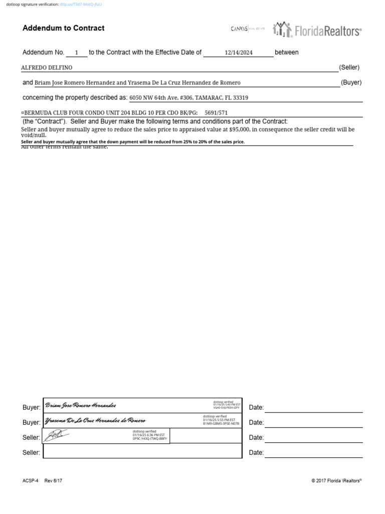 Executed Addendum-Sales Price and Seller Credit Corrected (1) (Version ...