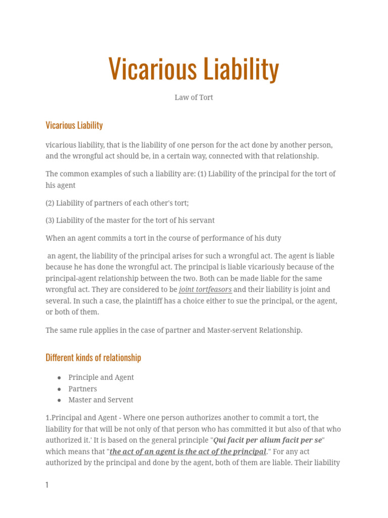 Vicarious Liability | PDF | Legal Liability | Vicarious Liability