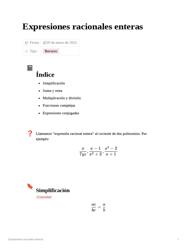 Guía de Expresiones Racionales Enteras | PDF | Número racional | División (Matemáticas)