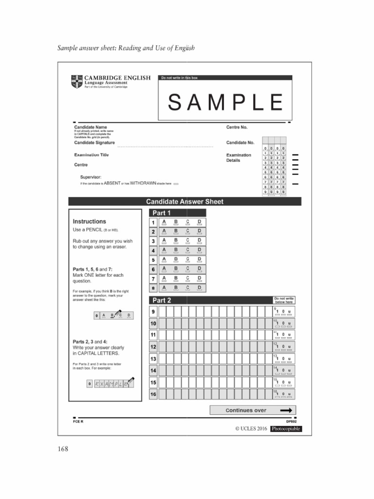 Answer Sheet To Be Completed - Mock Test B2 | PDF
