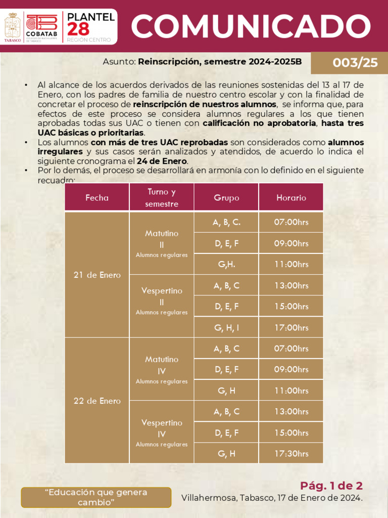 Comunicado 003 Reins | PDF