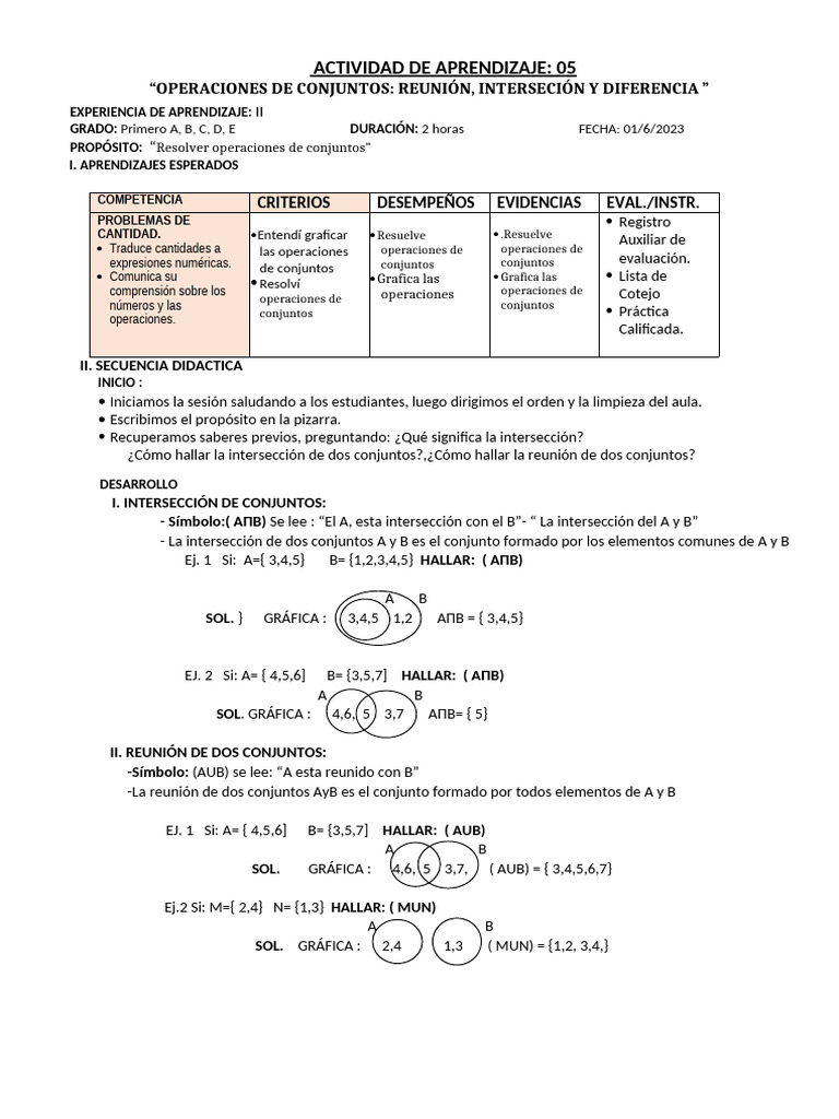 ACTIVIDAD-05-EDA-II-23 - Op. Conj. Intersección, (U), (-) | PDF