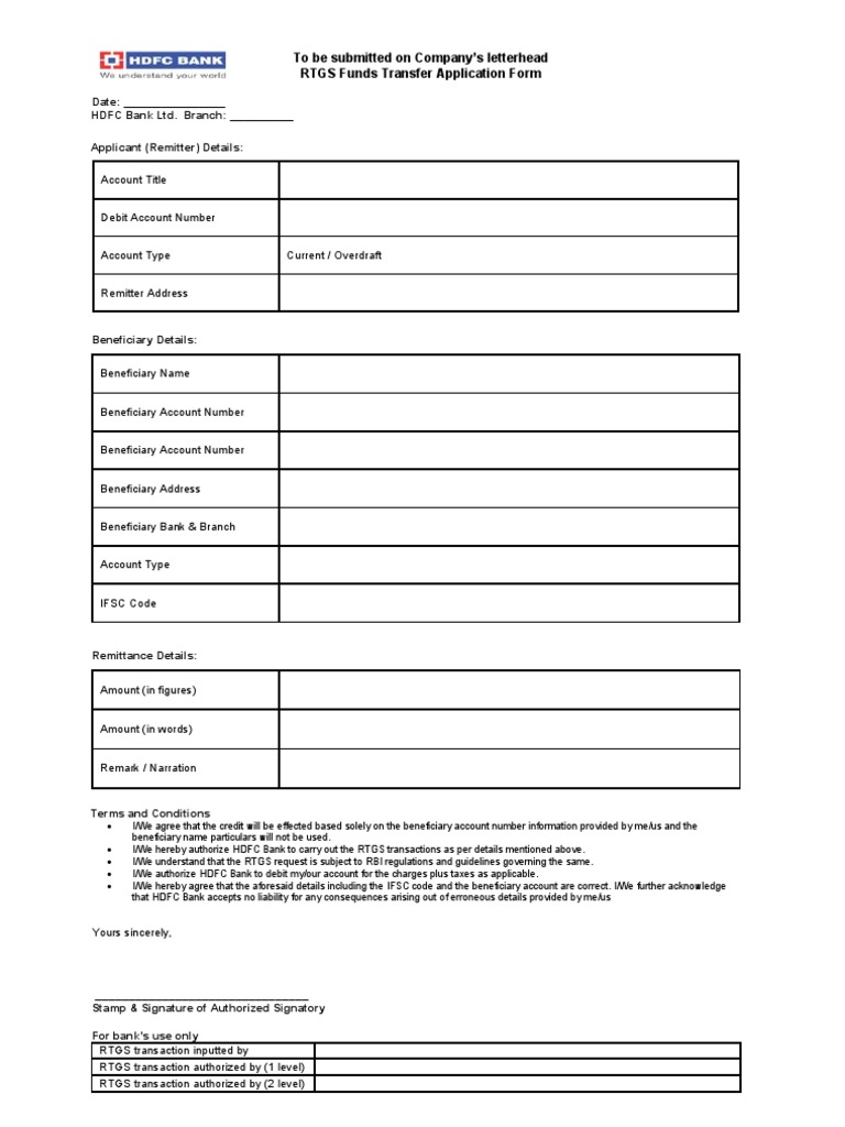 Rtgs Format For HDFC | PDF | Overdraft | Debit Card