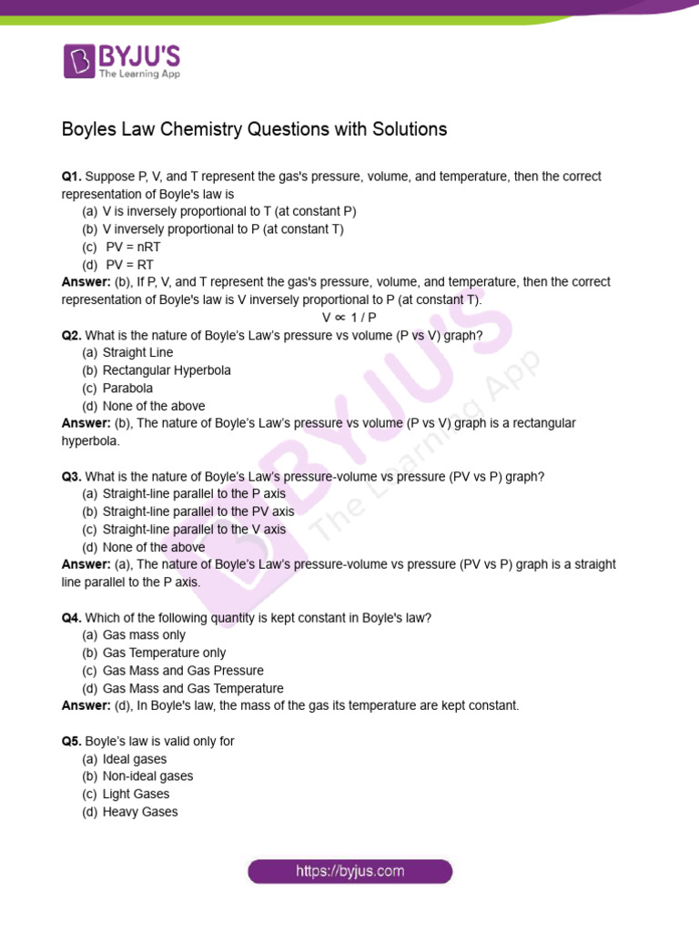 Boyles Law Questions.docx 1 | PDF | Gases | Physical Quantities
