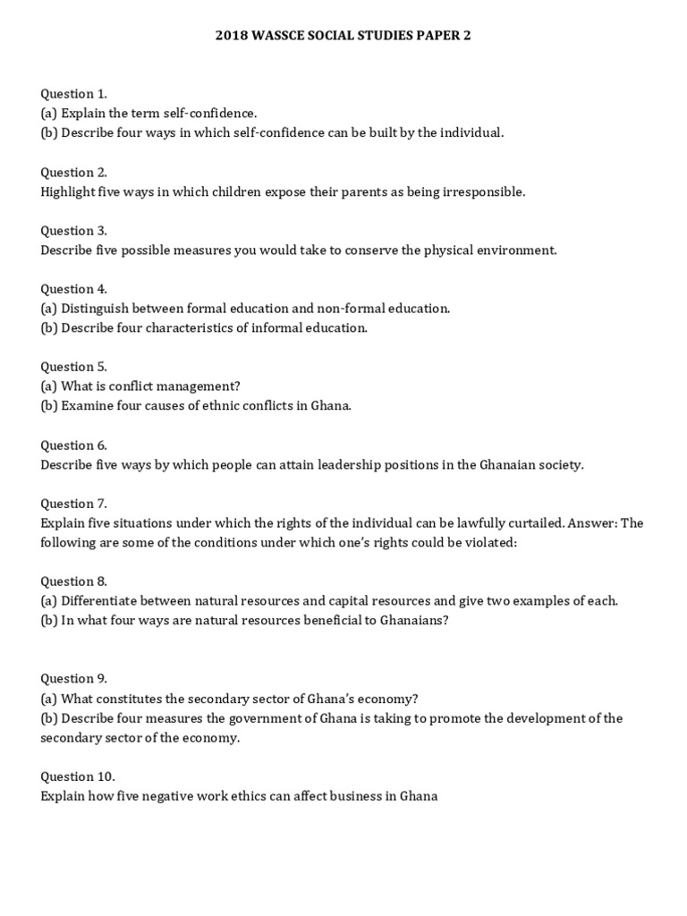 2018 Wassce Social Studies Paper 2 | PDF