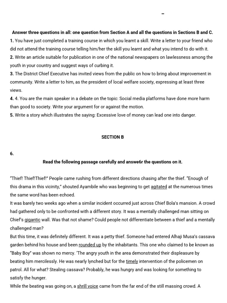 2018 WASSCE English Paper 2 Essay Guide | PDF | Learning | Classroom