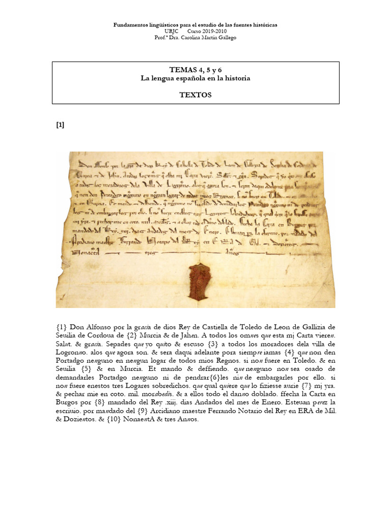 Temas 4, 5 y 6. La Lengua Española en La Historia - TEXTOS | PDF