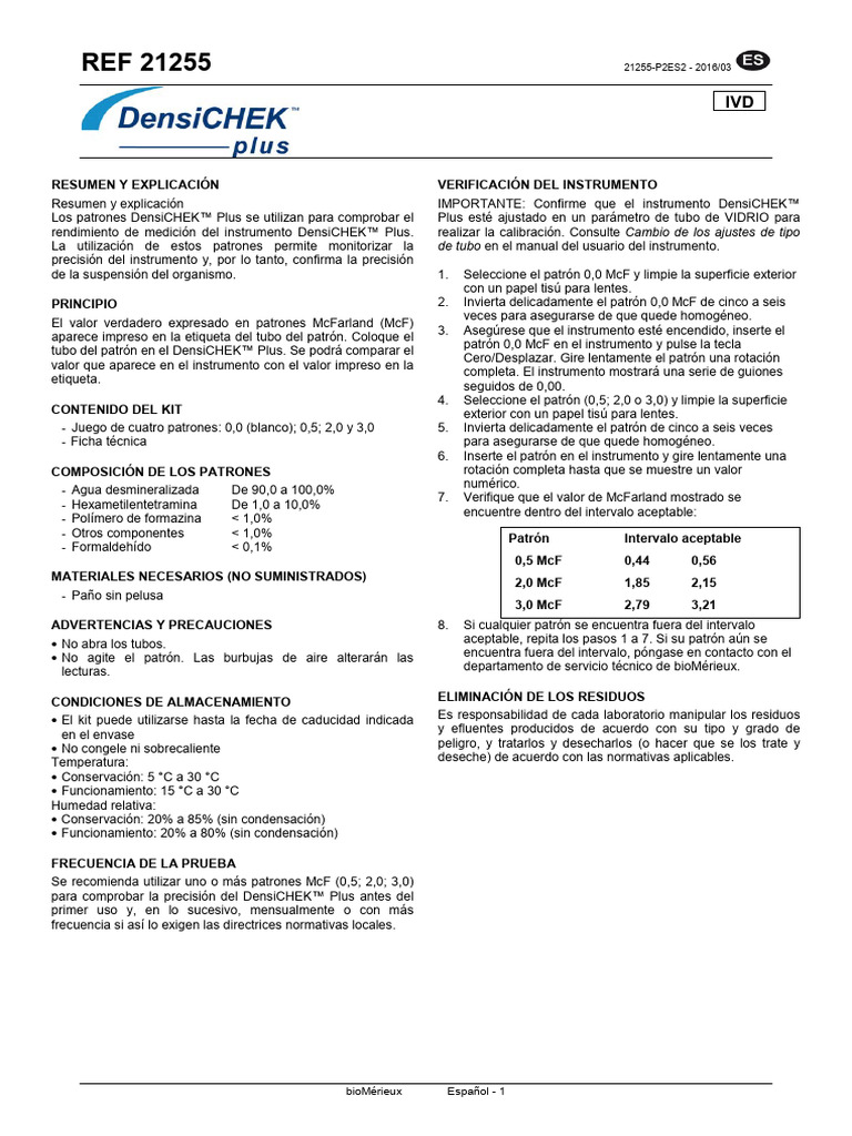 Ficha Técnica Estándar Densichek Plus | PDF | Metrología