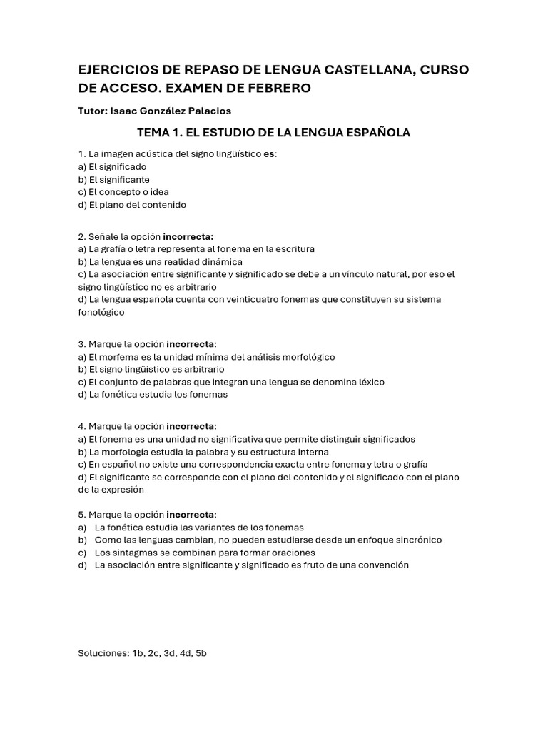 Ejercicios de Lengua Castellana para Acceso | PDF | Verbo | Palabra