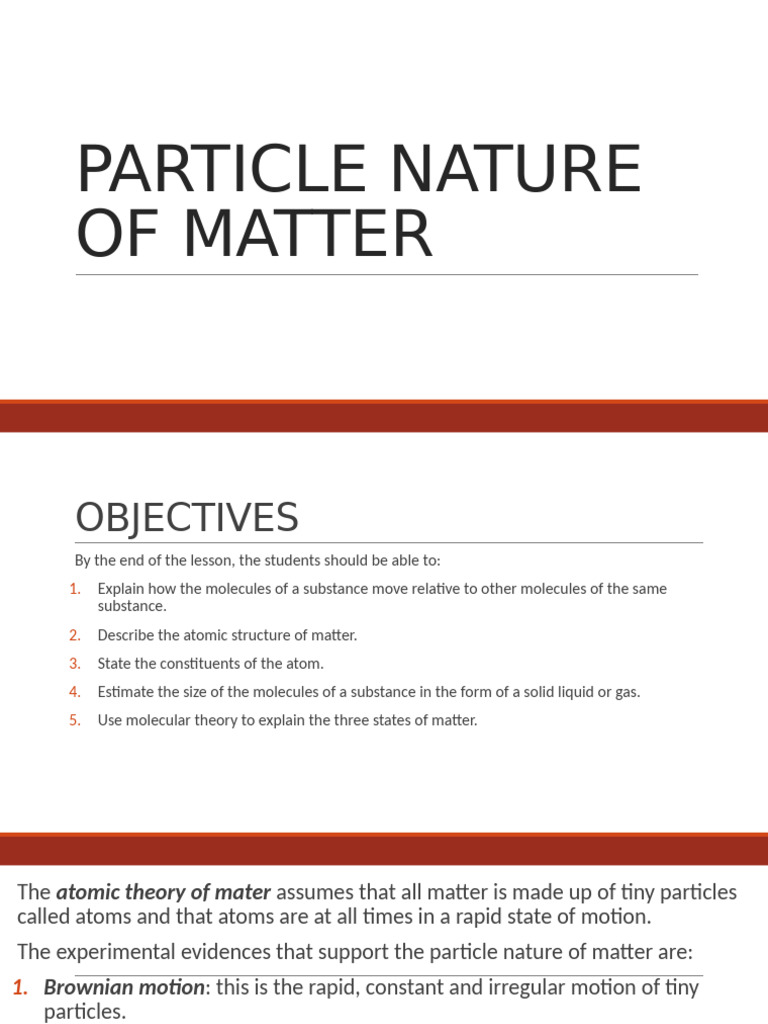 Wk2 Particle Nature of Matter | PDF | Atoms | Matter