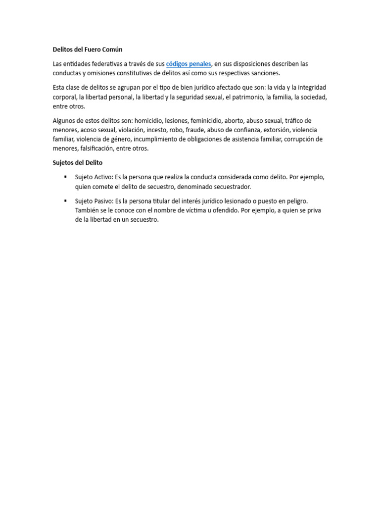 Delitos del Fuero Común en México | PDF