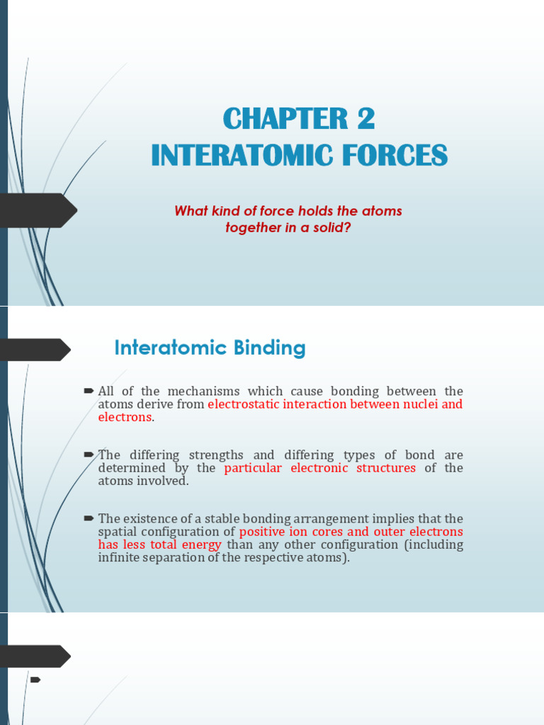 FTZ Lec 2 (Interatomic Forces) PDF | PDF | Chemical Bond | Atoms