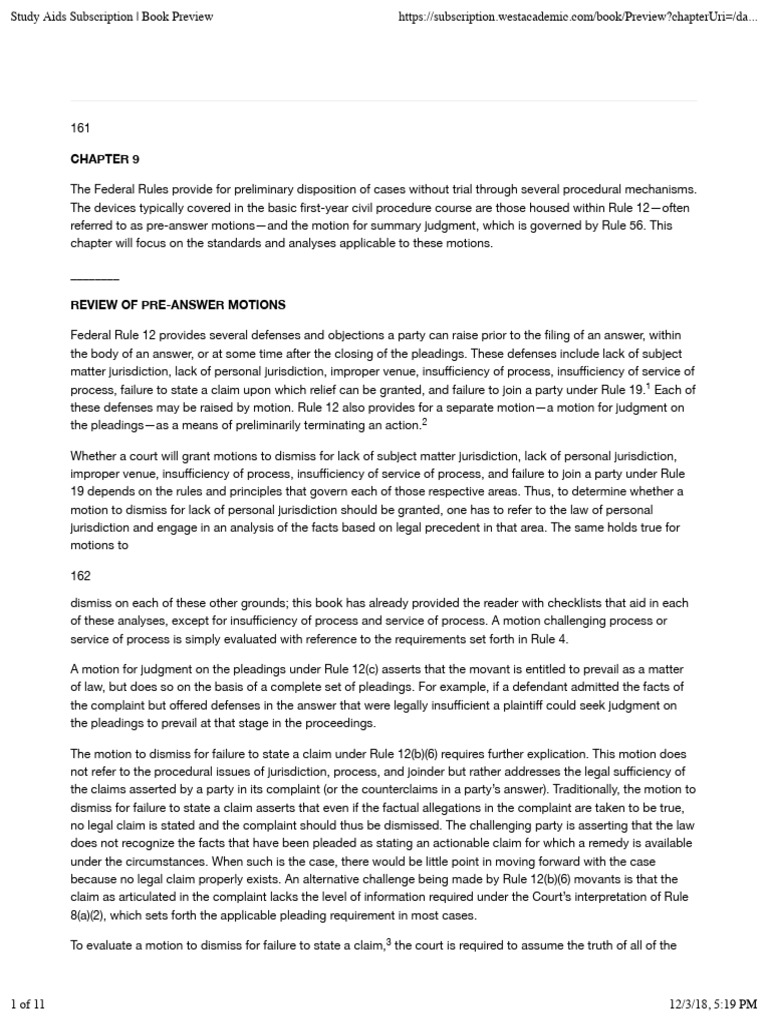 Chapter 9. Pre-Answer Motions & Summary Judgment | PDF | Summary Judgment | Burden Of Proof (Law)