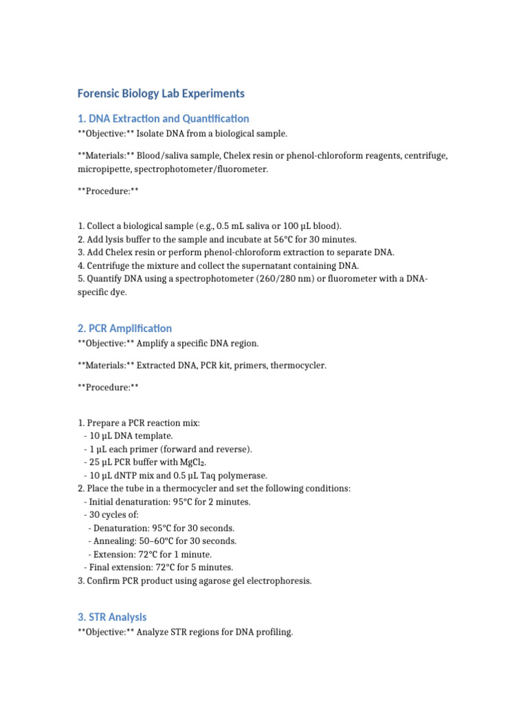 Forensic Biology Lab Experiments | PDF | Polymerase Chain Reaction ...