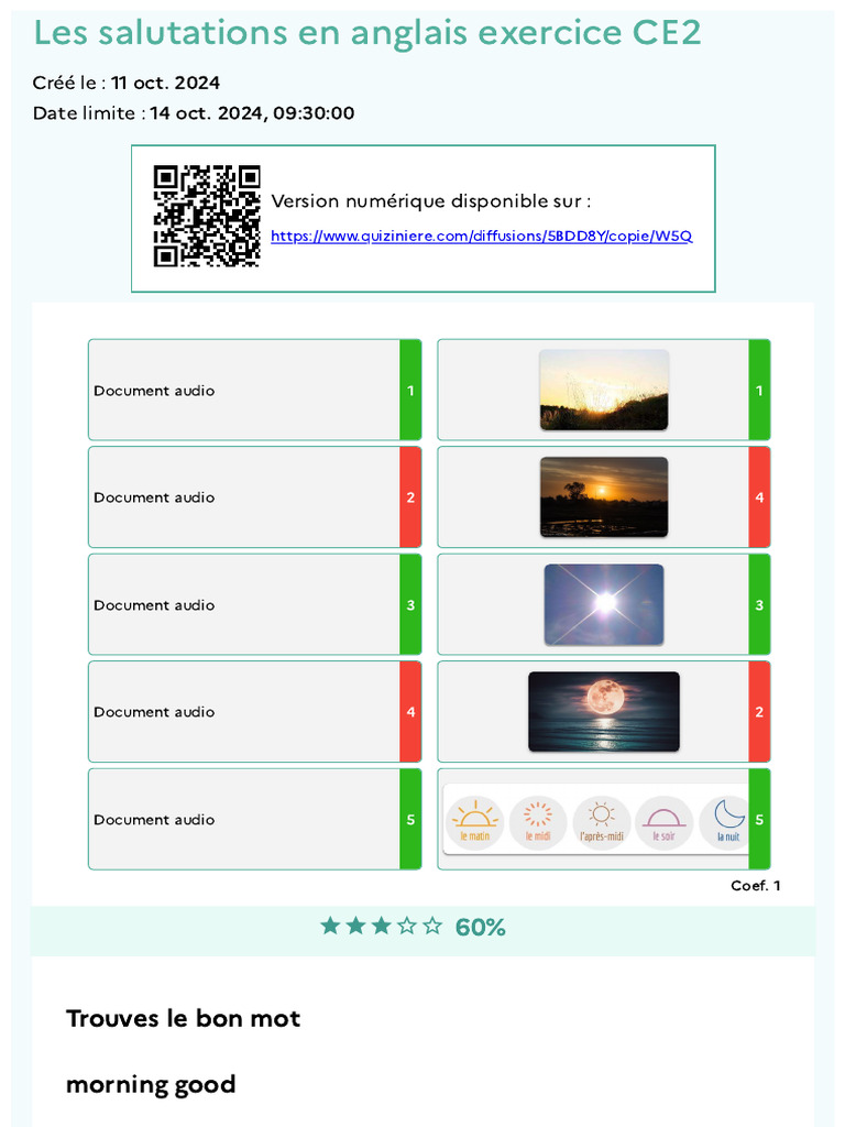 Quizinière - Les Salutations en Anglais Exercice CE2 - Abdramane Thiero | PDF