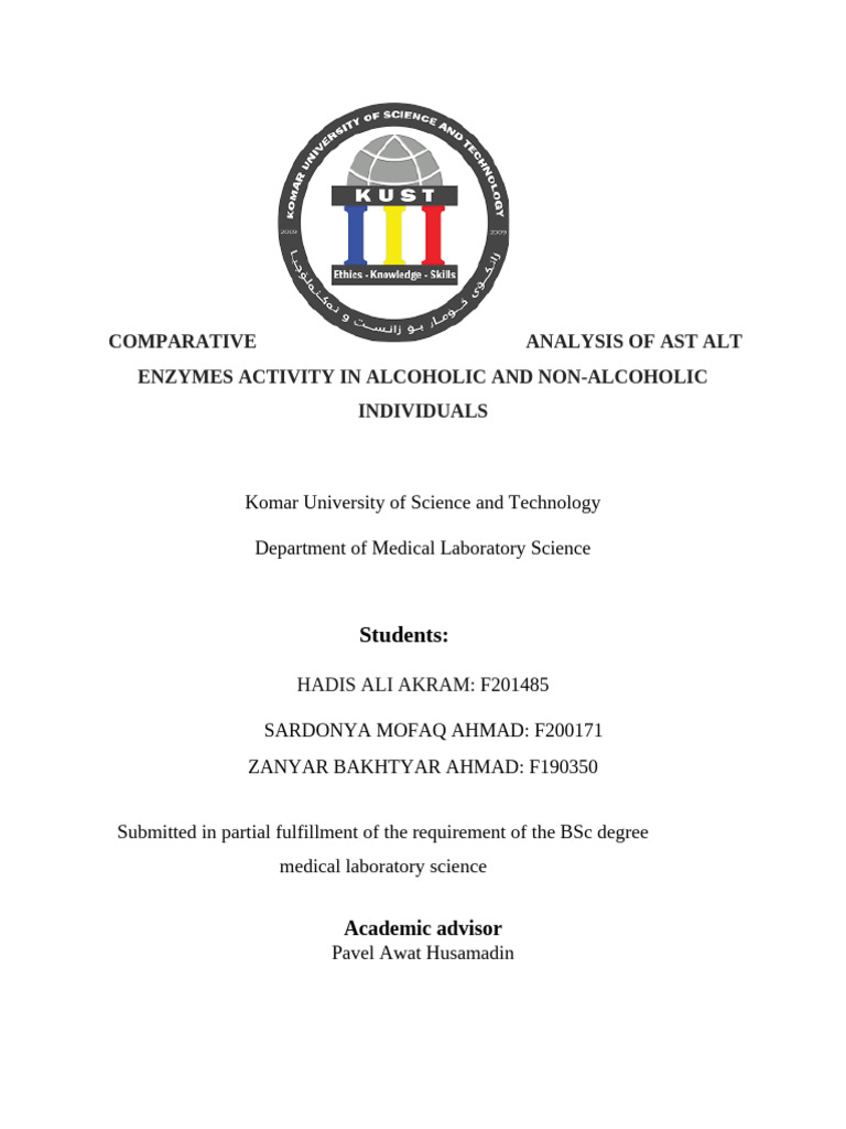 Comparative Analysis Of Ast And Alt Among Alcoholic And Non Alcoholic Zanyar Sardonya Hadis