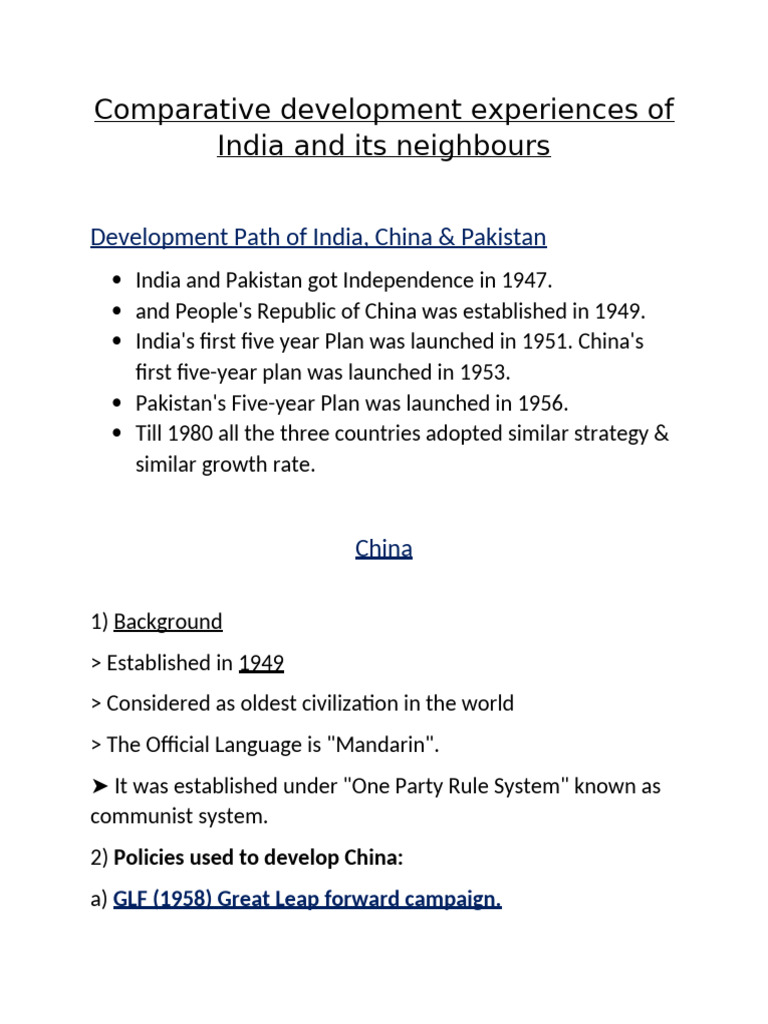 Comparative Development Experiences of India and Its Neighbours | PDF ...