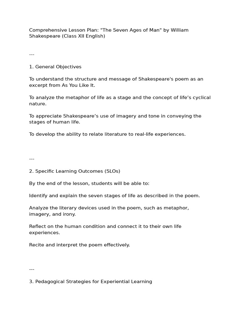 7 Ages of Man Lesson Plan Sending | PDF | Poetry | Metaphor