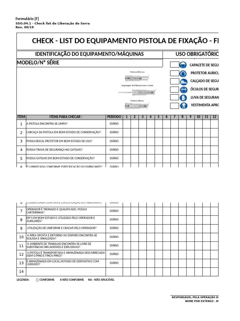 Checklist Equipamentos Matriz - Equipamento Pistola de Fixação | PDF