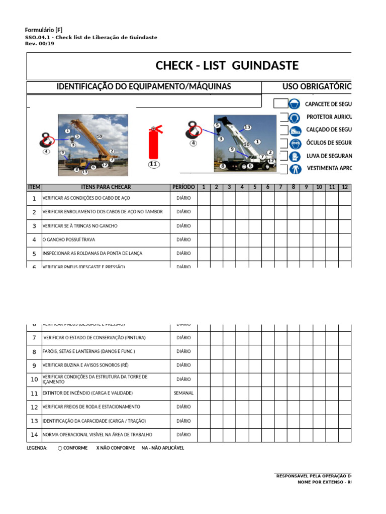 Checklist Equipamentos Matriz - Equipamento Guindaste | PDF