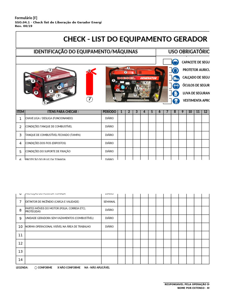Checklist Equipamentos Matriz - Equipamento Gerador | PDF