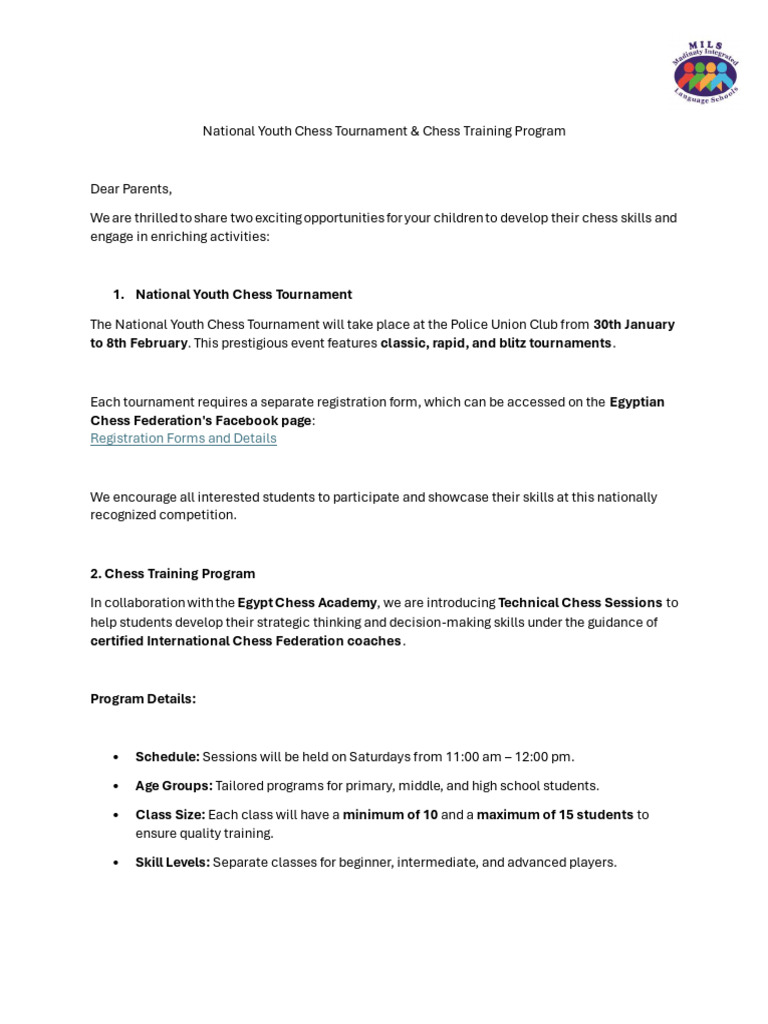 National Youth Chess Tournament and Training Program | PDF
