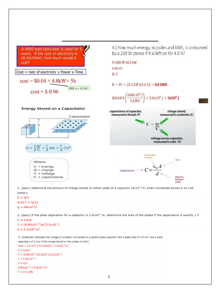 Final Exam Revision Worksheet T1 | PDF | Capacitor | Capacitance