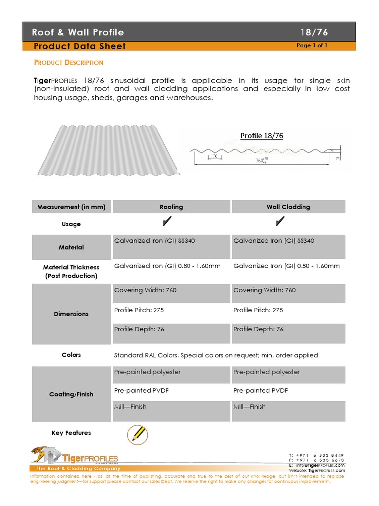 18-76 Sinusoidal Roof & Wall Profile Data Sheet 20-3-2013 | PDF ...