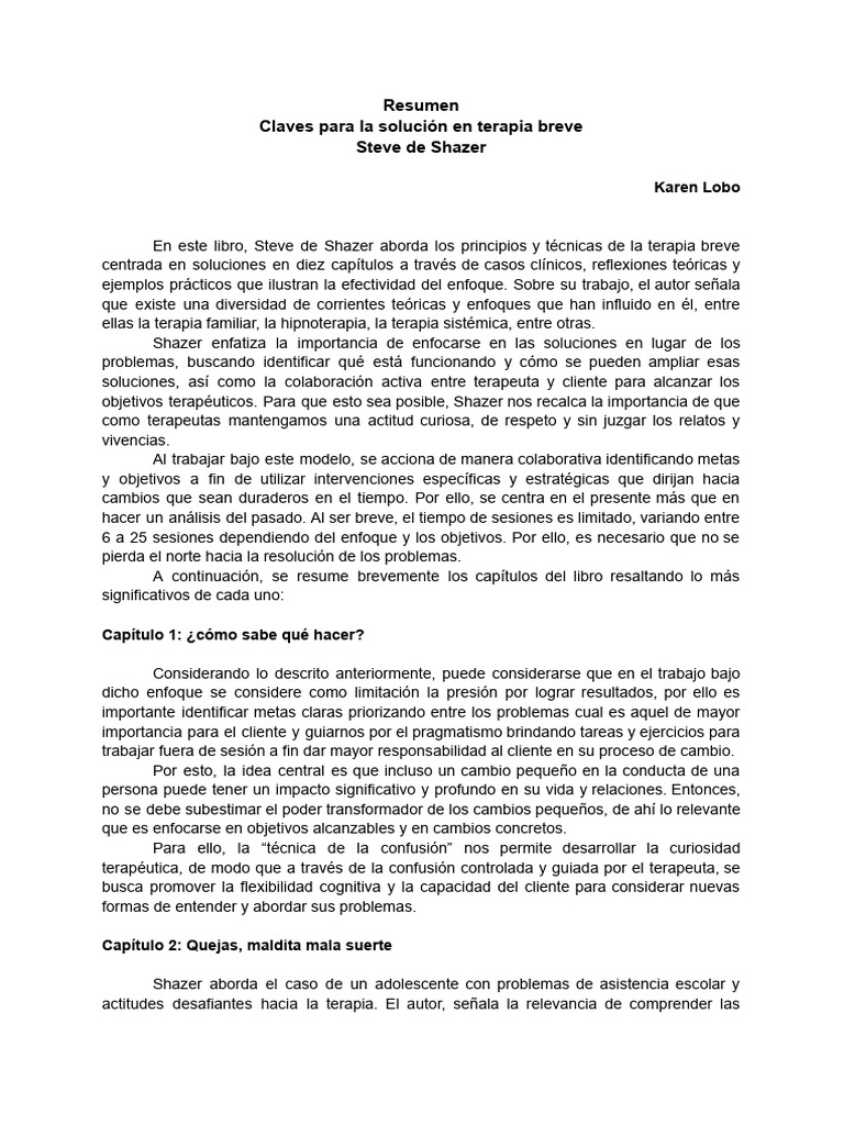 Claves de la Terapia Breve de Shazer | PDF | Psicoterapia | Sicología