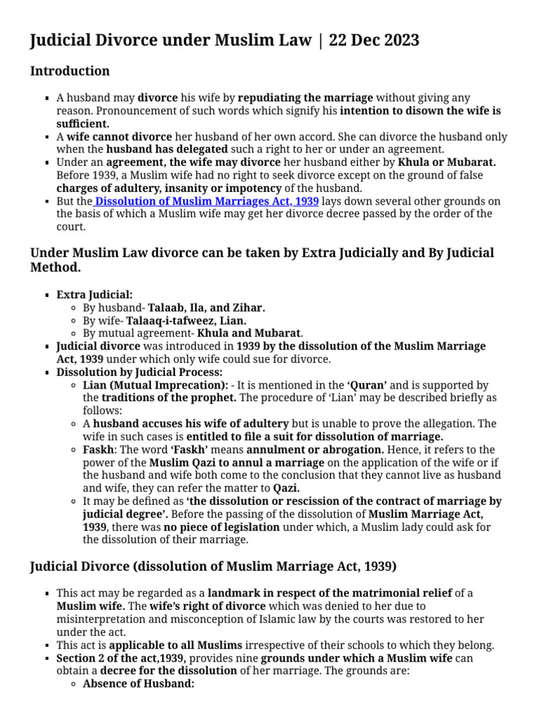 Judicial Divorce Muslim Law | PDF | Divorce | Marriage