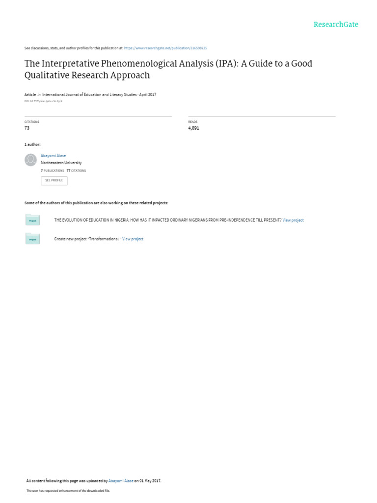 The Interpretative Phenomenological Analysis (IPA) : A Guide To A Good Qualitative Research ...