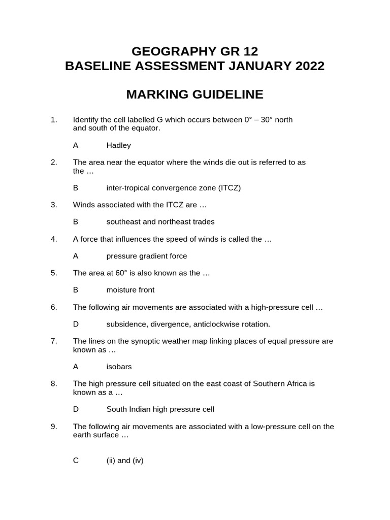 GEOGRAPHY GR 12 Baseline Assessment Jan 2023 MG | PDF | Cloud ...