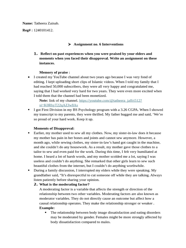 Interventions Assignment No 6 Tatheera | PDF | Attention Deficit Hyperactivity Disorder | Stimulant