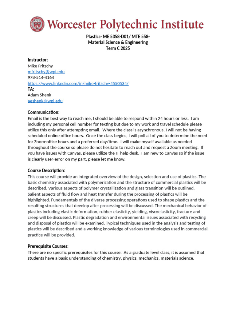 Graduate Plastics Course Overview | PDF | Plastic | Materials Science
