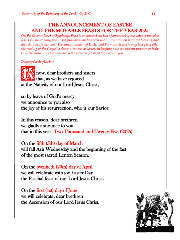 2025 Epiphany Proclamation of Feasts | PDF