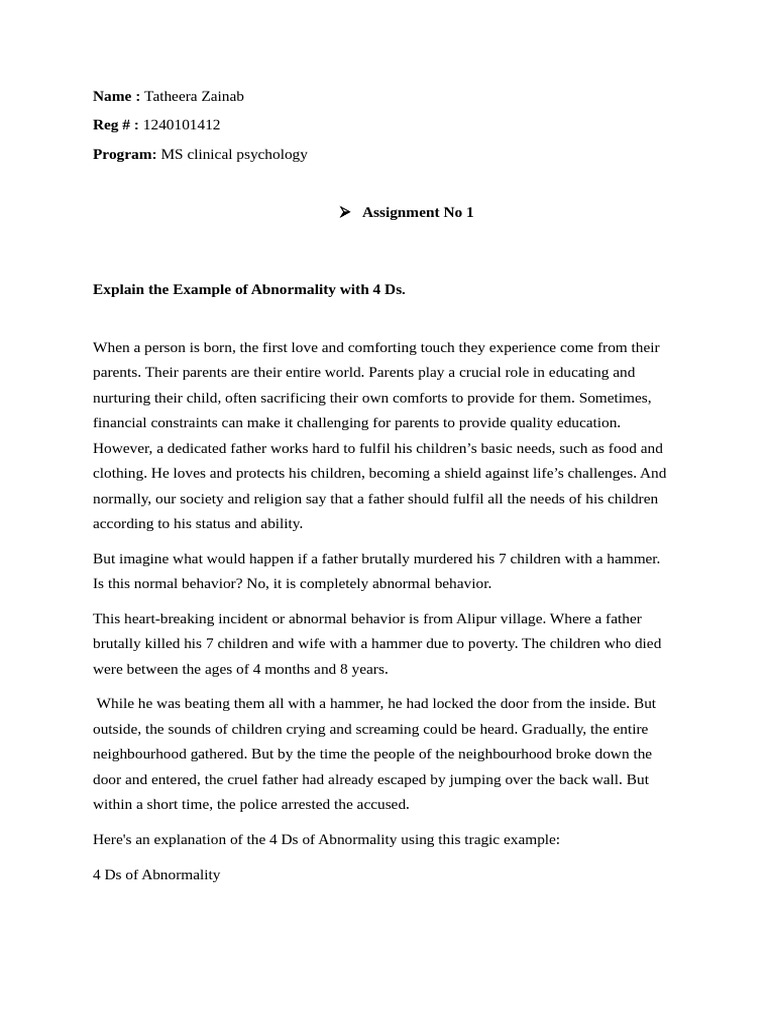 Abnormality Case Study: Family Tragedy | PDF | Psychology | Behavioural ...