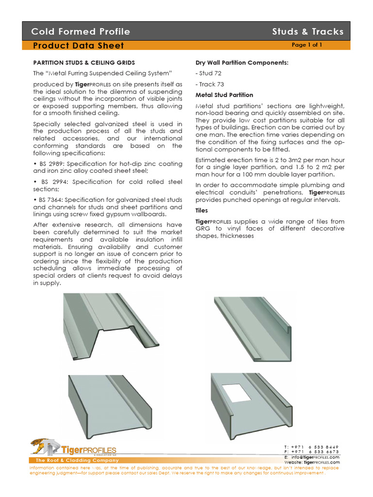 Cold Formed Metal Studs & Tracks Data | PDF | Building Engineering | Metals