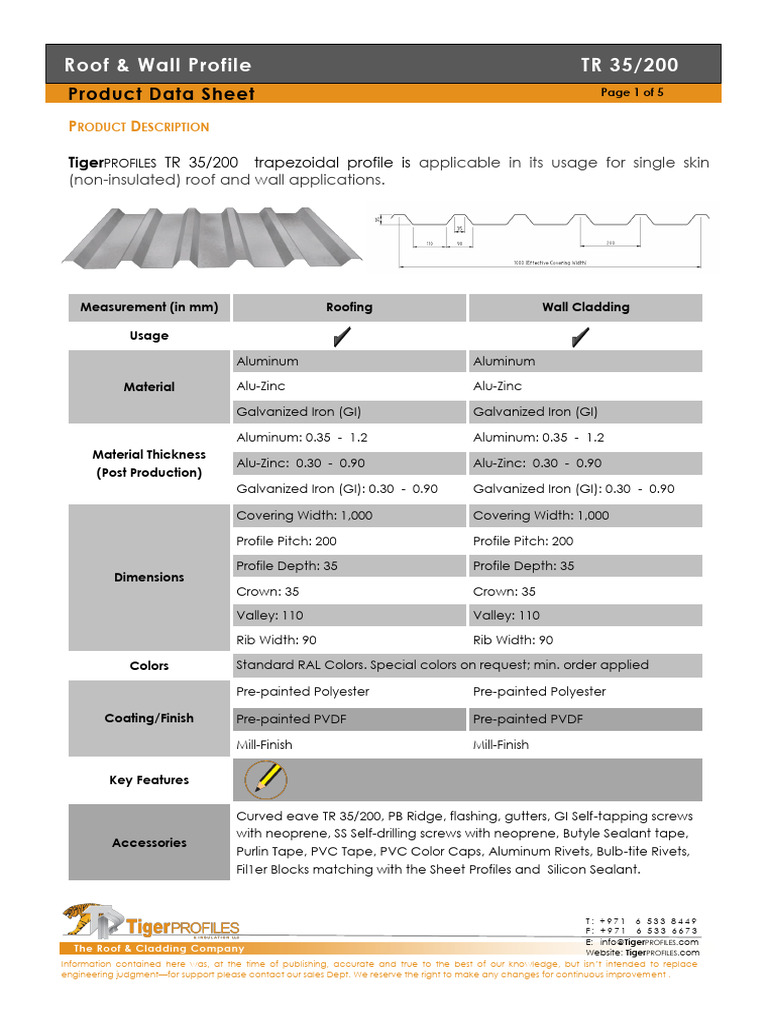 TR 35-200 Roof & Wall Profile Data Sheet 15-1-2014 | PDF | Building ...