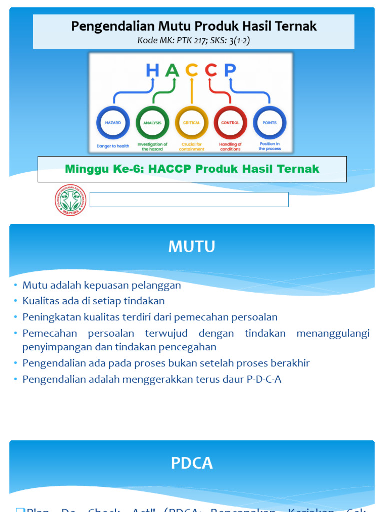 Kuliah 6 HACCP Produk Hasil Ternak | PDF