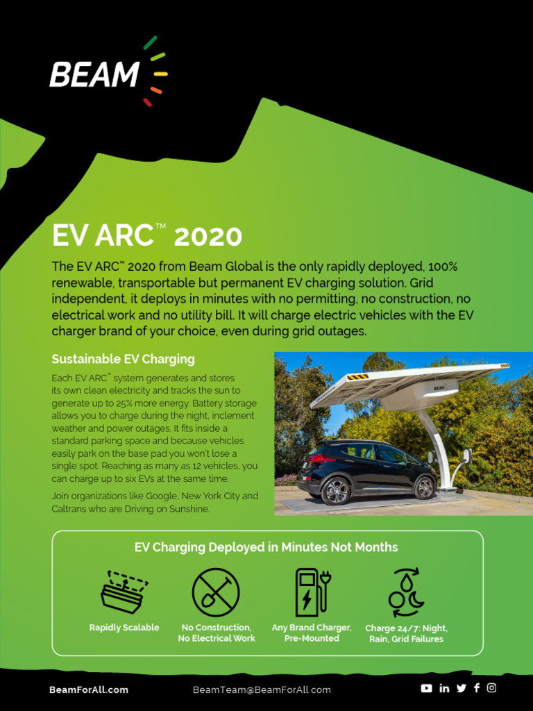 BEAM EV ARC 2020 Info Sheet v1.1 | PDF | Electric Vehicle | Battery Charger