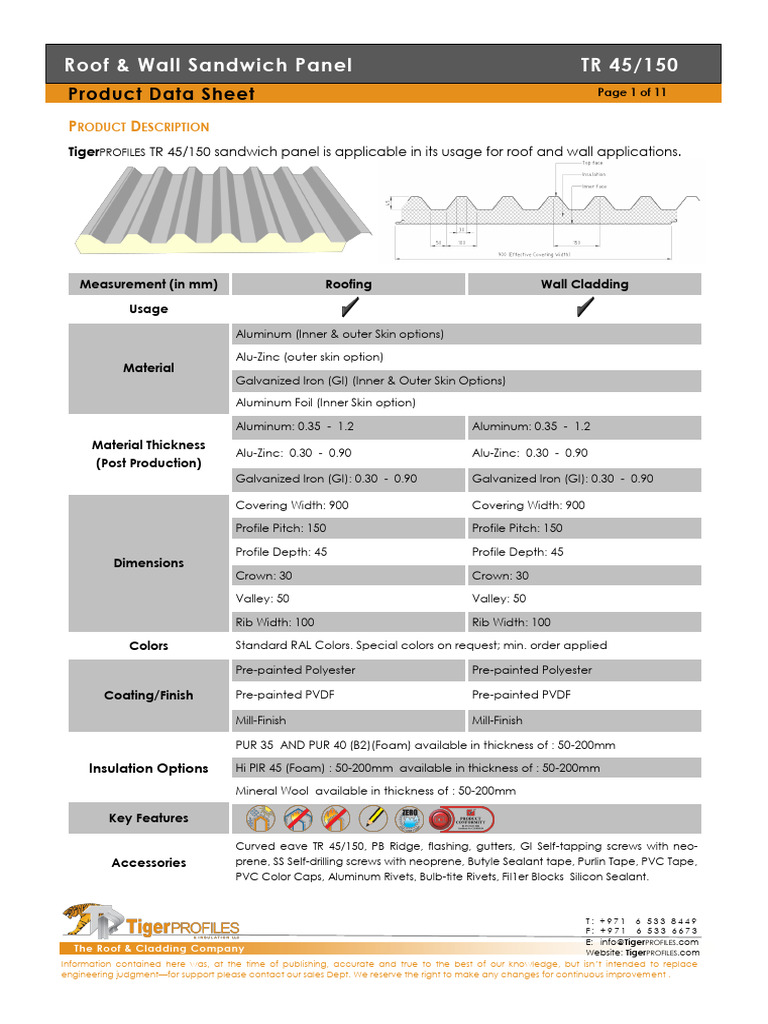 TR 45-150 Roof & Wall Sandwich Panel Data Sheet 9-3-14 | PDF ...